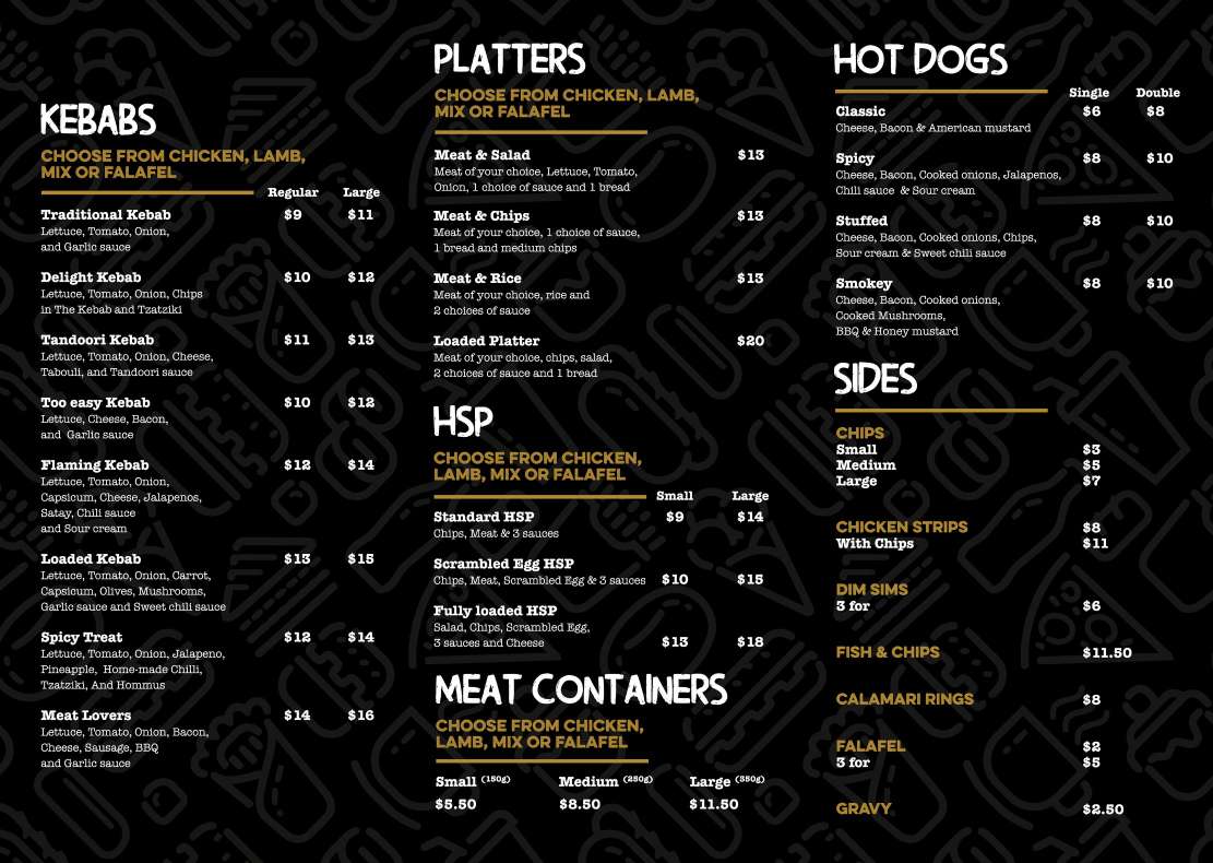 The Food Yard Menu - Kebabs & Pizza Cheltenham Melbourne